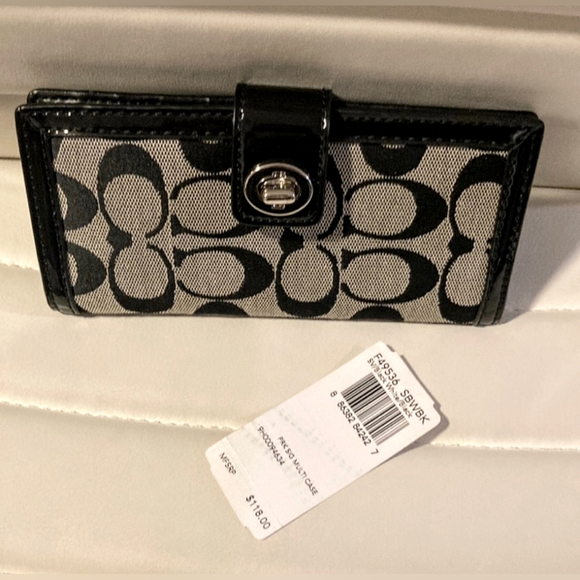 Coach | Bags | Coach Signature Black Gray Monogram Wallet | Poshmark